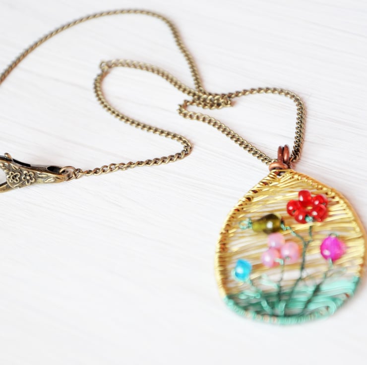 Wire wrapped Flower Pendant, Nature necklace, G... - Folksy