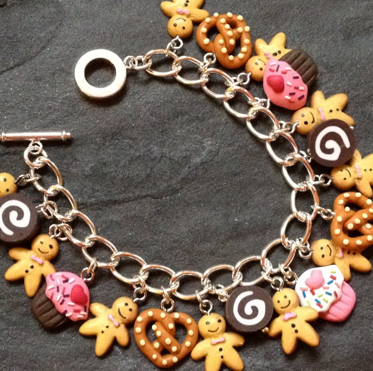 Kitsch Gingerbread Man Fimo Charm Bracelet: Ha... - Folksy