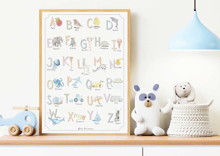 Learning ABCs (Alphabet) A3 Poster in Watercolour - Folksy