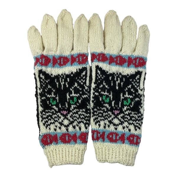 Gloves with cat hand knitted in pure wool, han... - Folksy