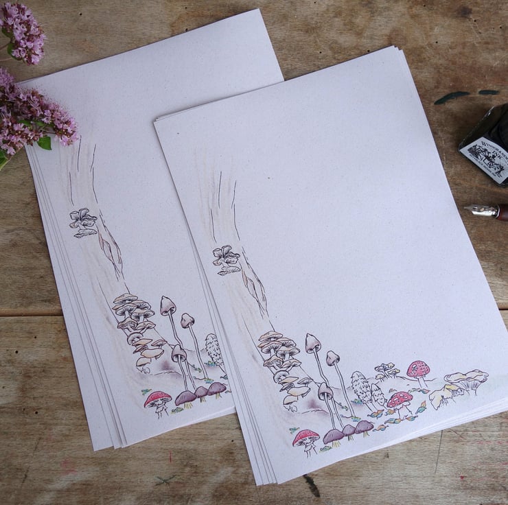 Mushroom letter writing paper, illustrated and ... - Folksy