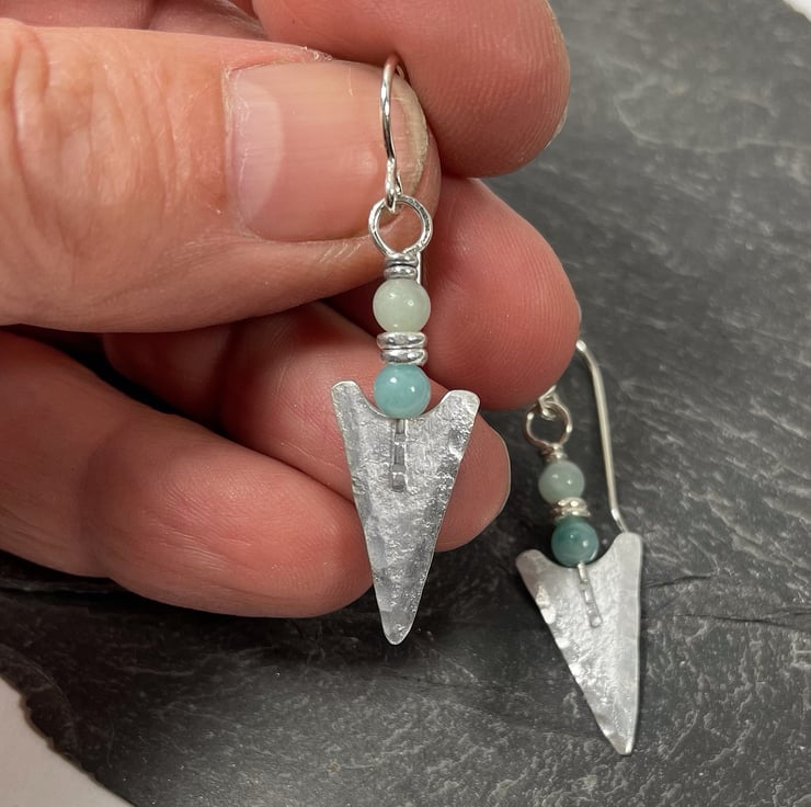 silver arrowhead tribal earrings with pale blue... - Folksy