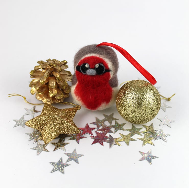 Needle Felted Robin Bird Christmas Tree Decora... - Folksy