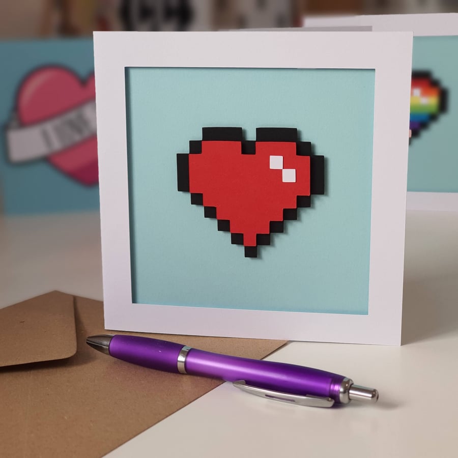Zelda-inspired Retro 8-bit Pixel Heart Greeting... - Folksy