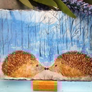 Lovely hedgehog art on Welsh Slate - Folksy