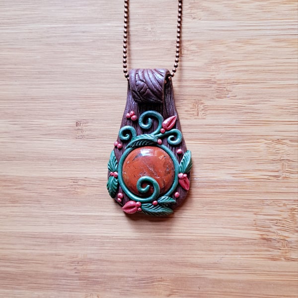 Poppy Jasper and Polymer Clay Woodland Amulet P... - Folksy