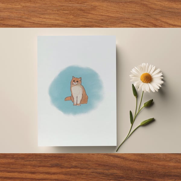 Curious ginger cat hand drawn card (A6 Blank) - Folksy