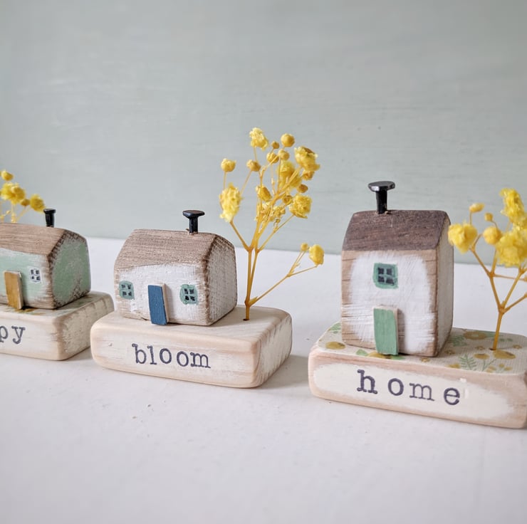 A Little Wooden Handmade House in a Bag with Fl... - Folksy