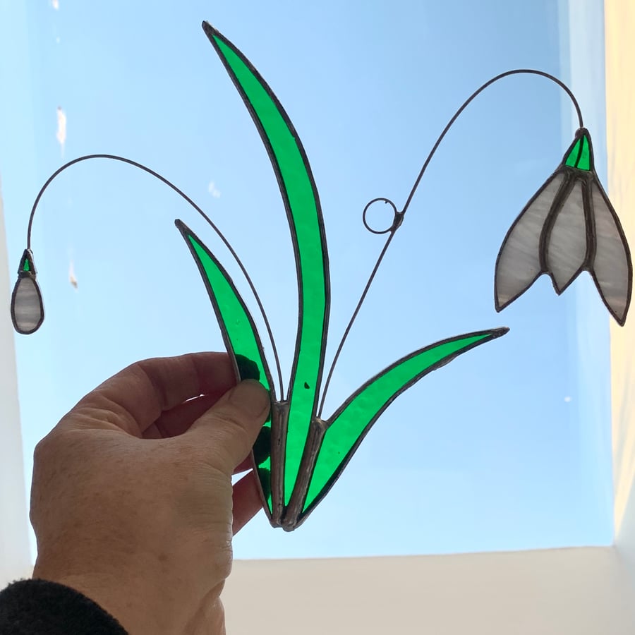 Stained Glass Snowdrop Suncatcher - Handmade Ha... - Folksy