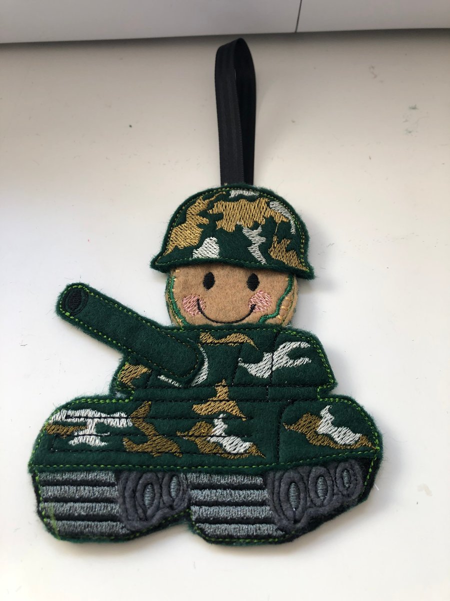 Hanging Gingerbread man - army tank - Folksy