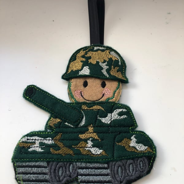 Hanging Gingerbread man - army tank - Folksy