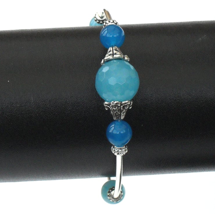Blue bangle-style bracelet - with semi-precious... - Folksy