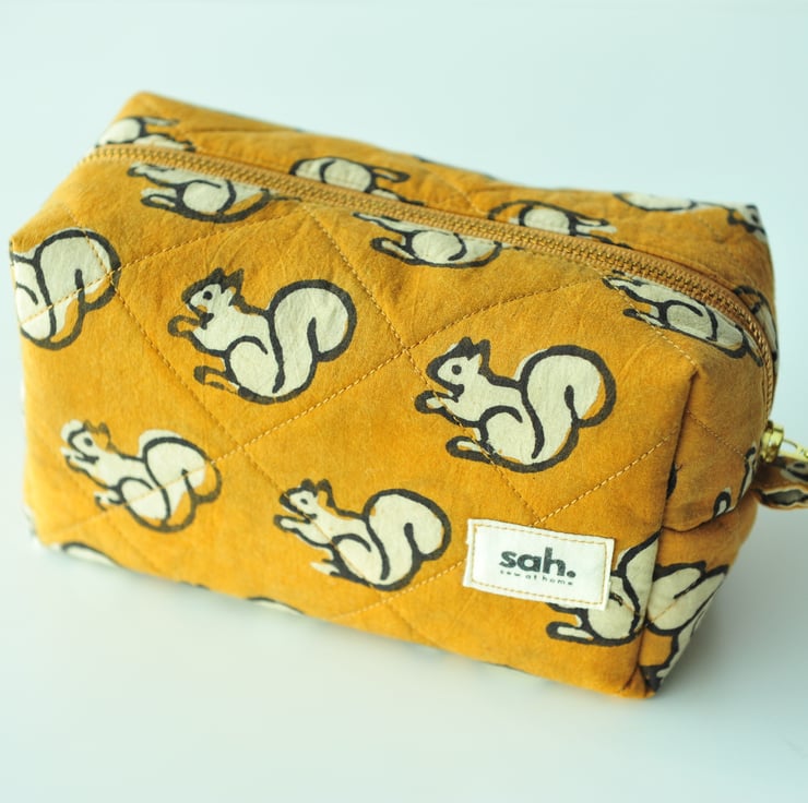 Puffy Quilted Pouch – Squirrel Print - Folksy