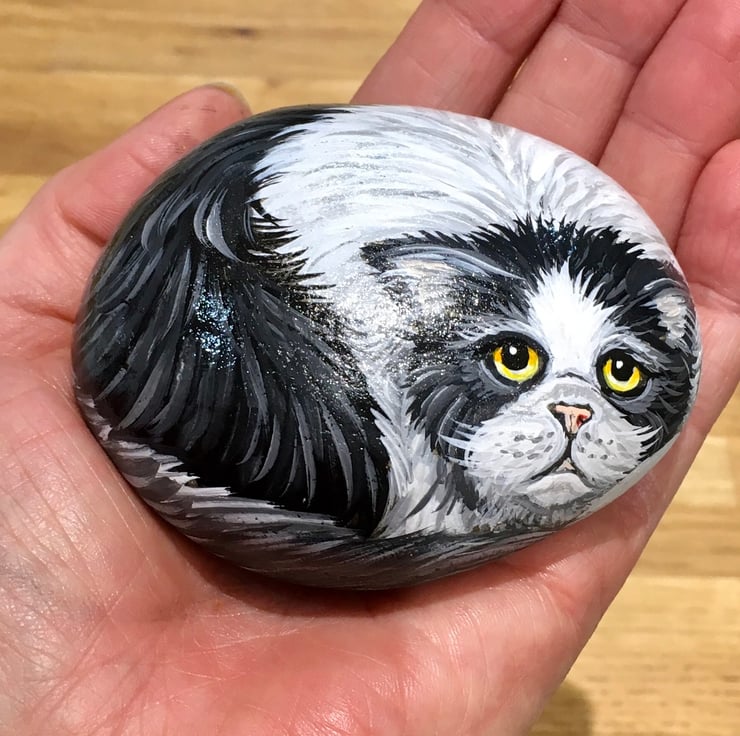 Cat painted pebble garden rock art pet stone po... - Folksy