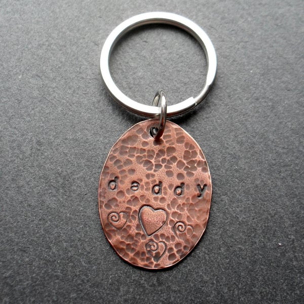 Daddy Oxidised Copper Keyring - Folksy
