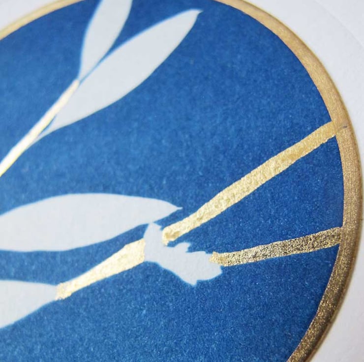 BOTANICAL CYANOTYPE PRINT CARD WITH GOLD LEAF - Folksy