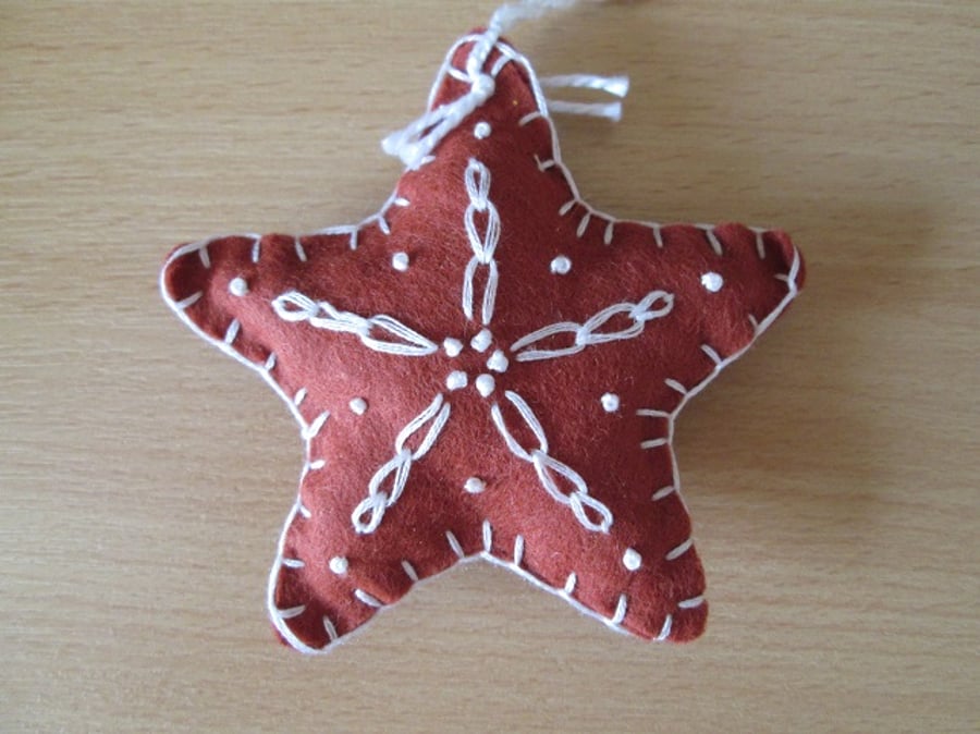 SALE - Felt 'Gingerbread' Star Tree Decoration - Folksy