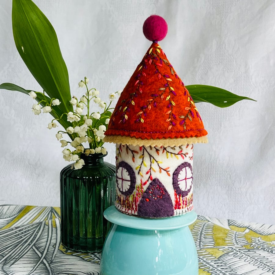 Embroidered Felt Fairy House Cottage Storage Pot - Folksy