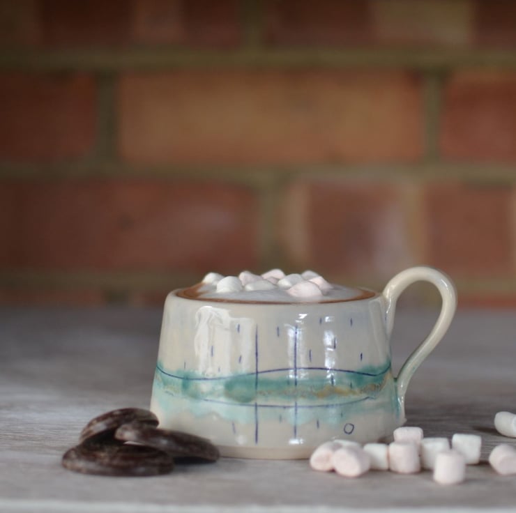 Ceramic cup - Seascape. glazed in white, turquo... - Folksy