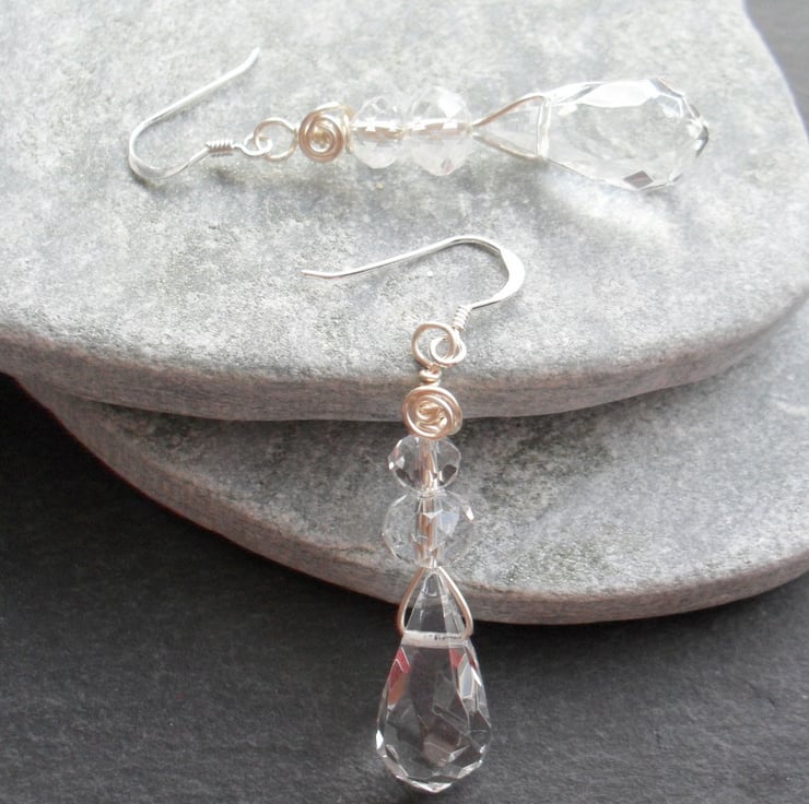 Clear Crystal Dangle Drop Earrings - Folksy