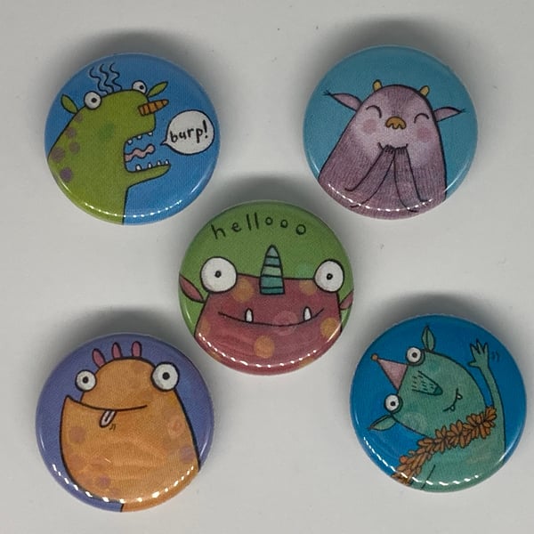 monsters badge set, creatures, friendly monster... - Folksy