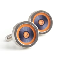 Orange Vinyl DJ Cufflinks, Spin the Record Righ... - Folksy