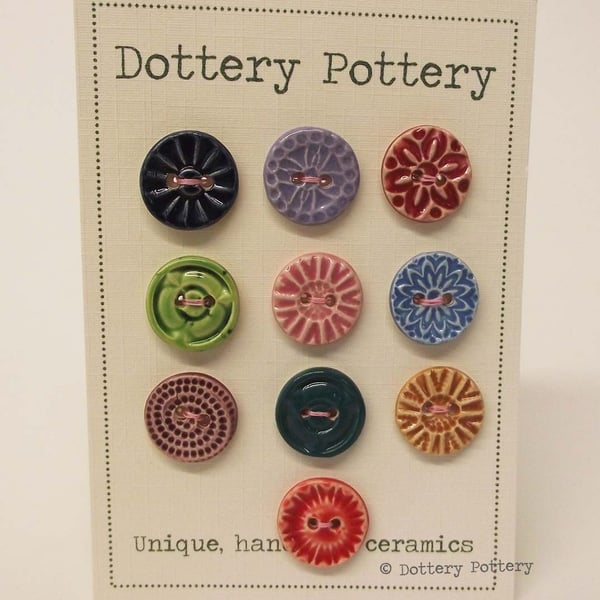 Set of ten little handmade ceramic buttons pott... - Folksy