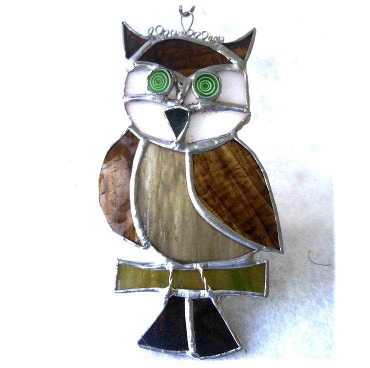 SOLD 240301 Cute Owl Stained Glass Suncatcher H... - Folksy