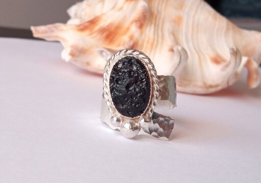 Tektite Adjustable Ring Meteorite Black Glass S... - Folksy