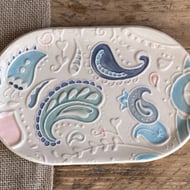Handmade Oval Pottery Paisley Pastel Trinket Di... - Folksy