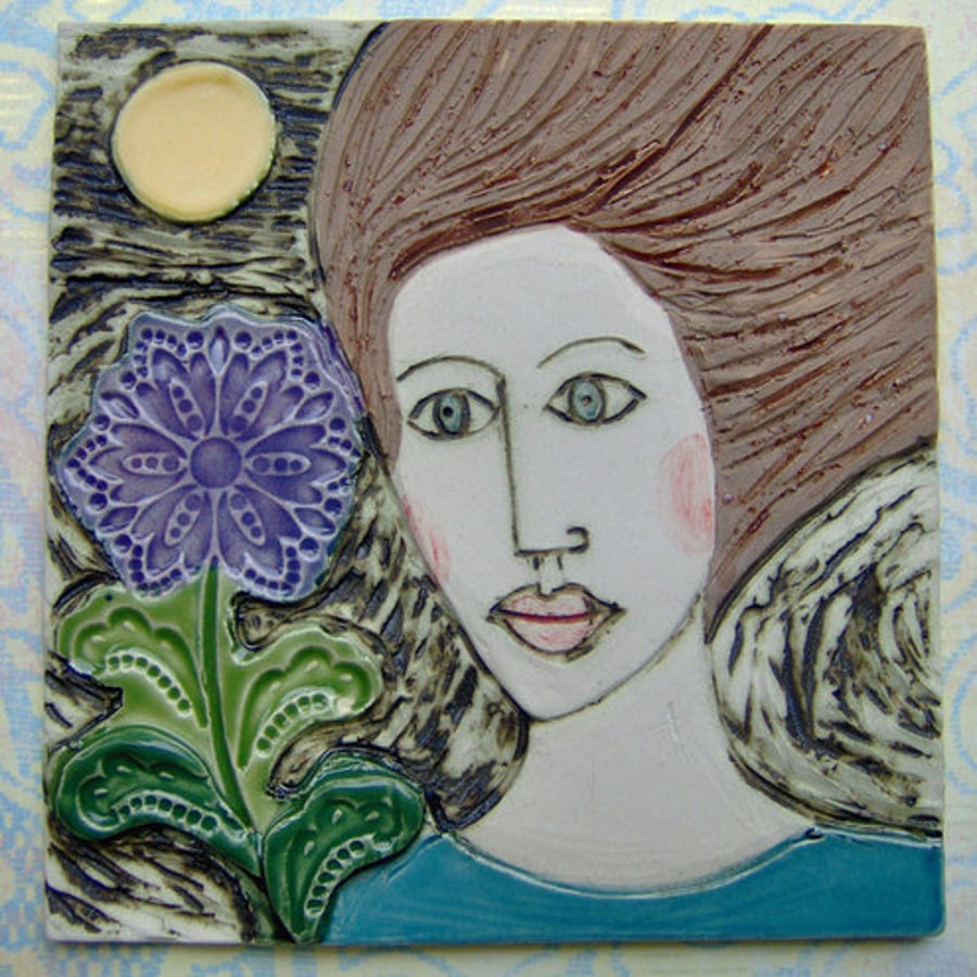 *SALE 50% OFF* Lady with purple flower - cerami... - Folksy