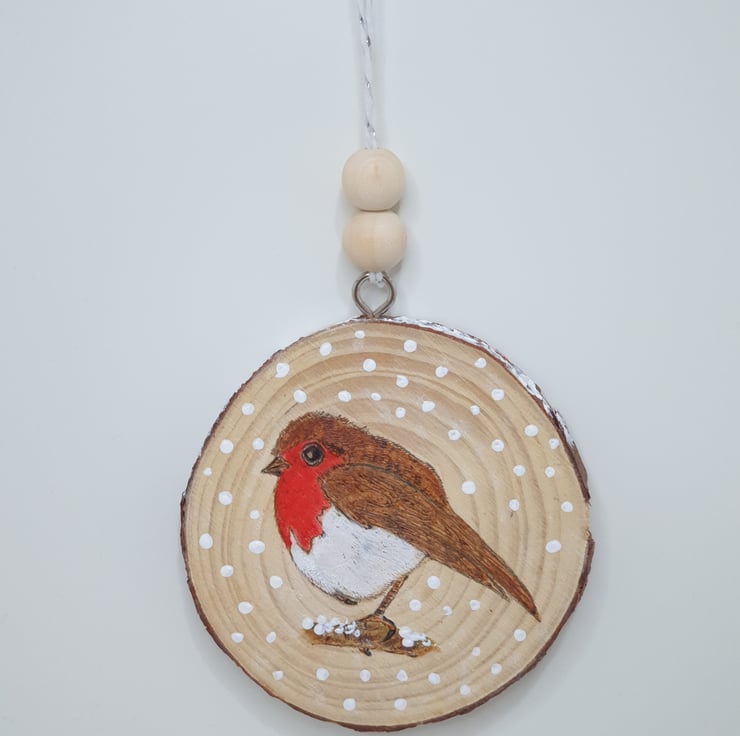 Robin Christmas decoration, pyrography hanging... - Folksy