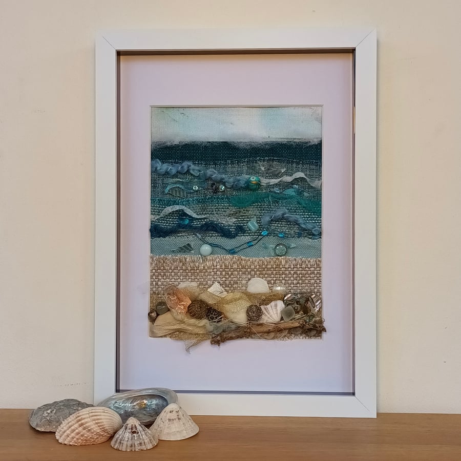 Turquoise Blue Tropical Seascape Mixed Media Ar... - Folksy