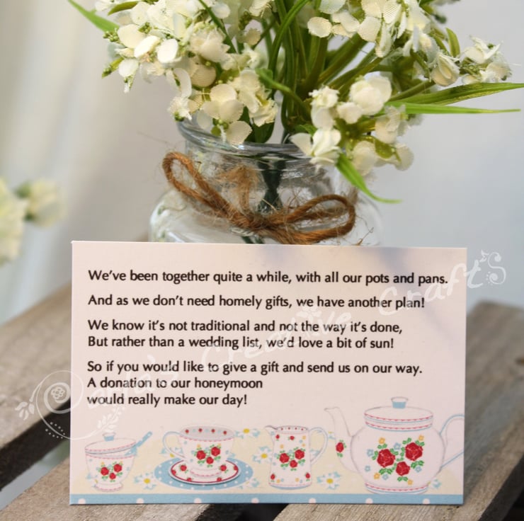 Tea Party Wedding Money Poems - Folksy