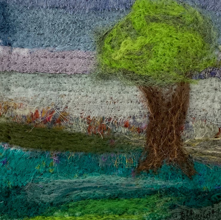 Textile Art abstract landscape with tree, mounted - Folksy