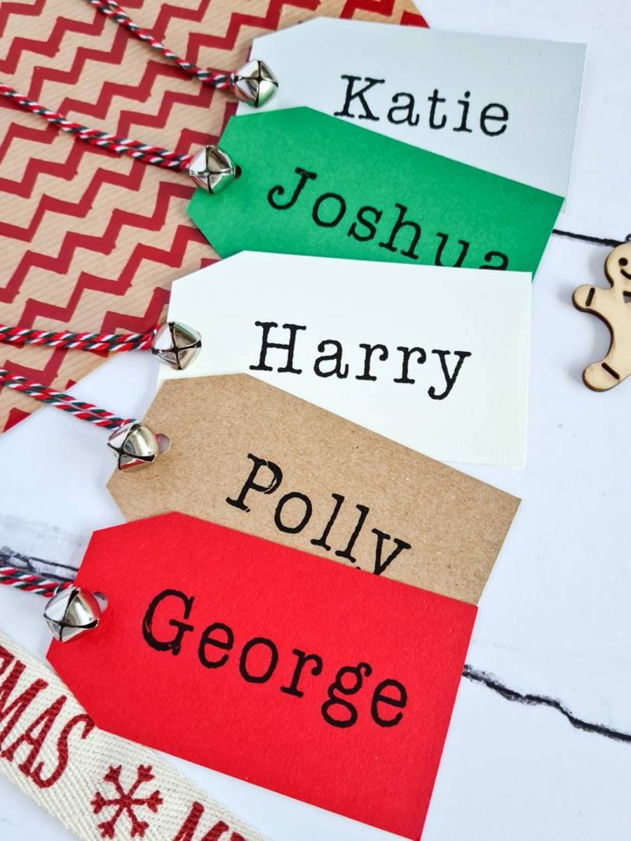 Christmas Gift Tags with Jingle Bells in Tradit... - Folksy