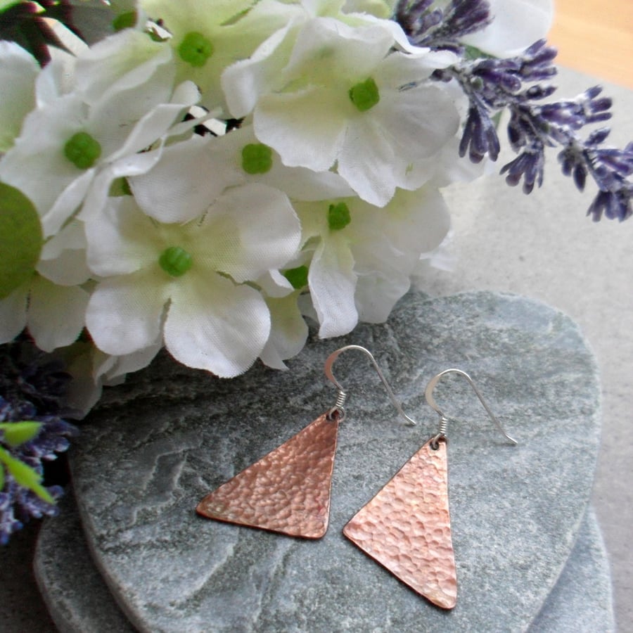 Oxidised Copper Drop Earrings With Sterling Si... - Folksy