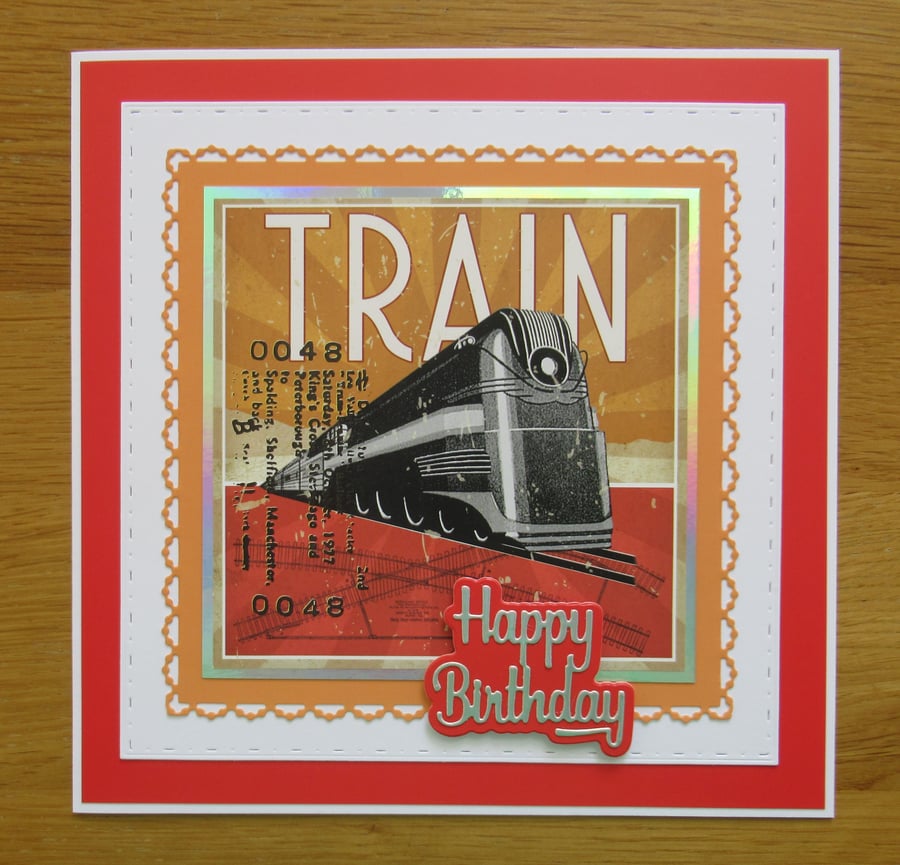 Retro Train - Large Birthday Card (19x19cm) - Folksy