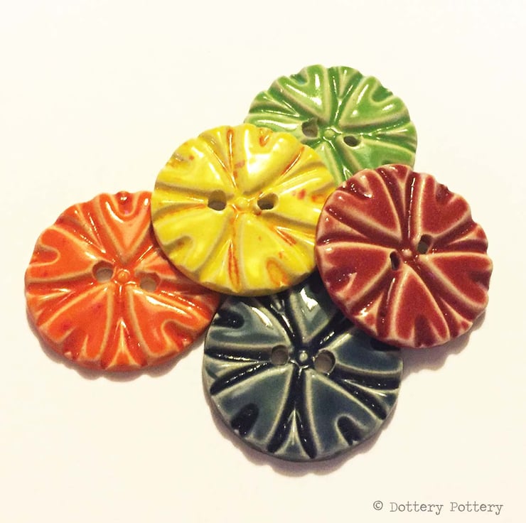 Pottery buttons Set of five large handmade cera... - Folksy
