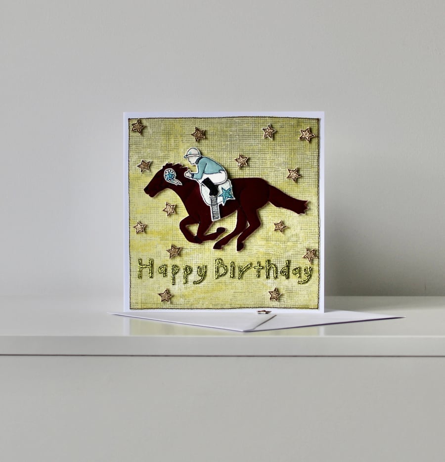 Handmade Racing Horse Blank Birthday Card - Folksy