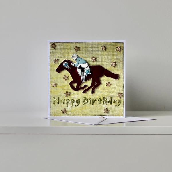 Handmade Racing Horse Blank Birthday Card - Folksy