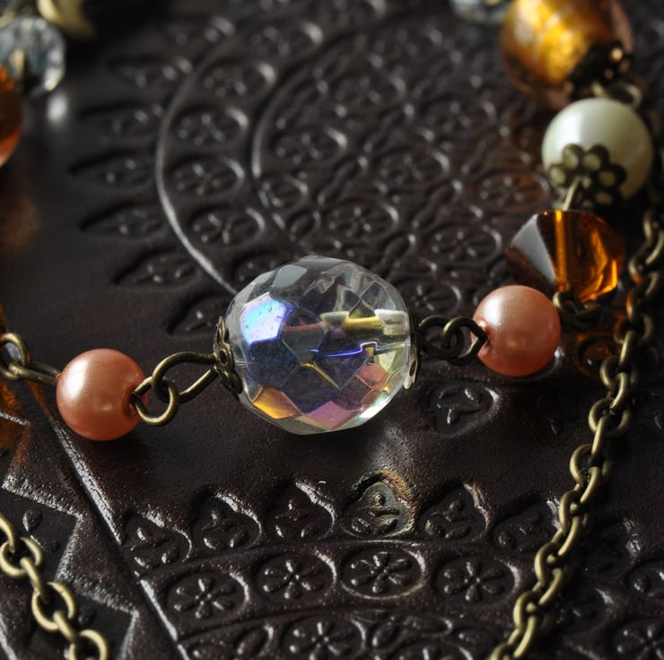 Peach Flower, Chain, Peach & Cream Glass Be... - Folksy