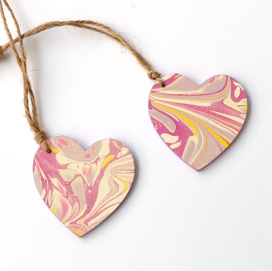 Marbled paper hanging heart gift tag present ha... - Folksy