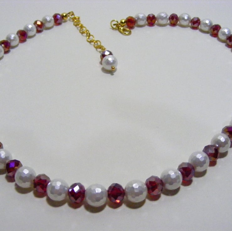 Shell Pearl and Ruby Red Crystal Jewellery Set - Folksy