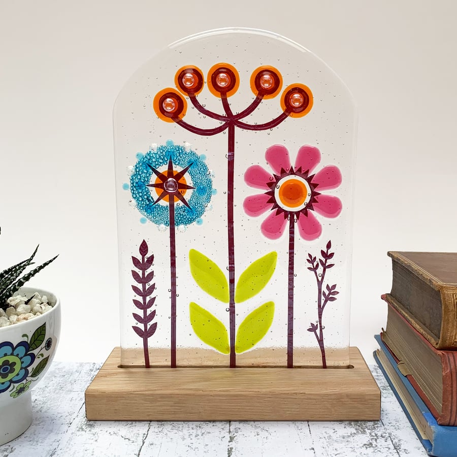Fused Glass Botanicals on Oak 4 - Handmade Fuse... - Folksy