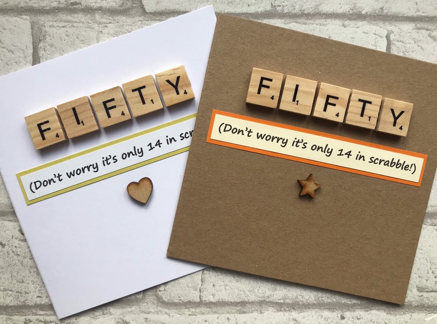 Handmade 50th Birthday Card: Wooden Scrabble Ti... - Folksy