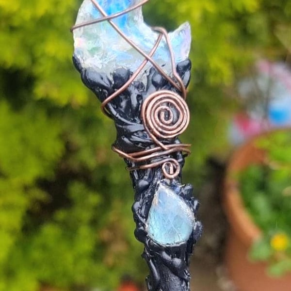 crystal wand Quartz Gemstone lunar Moon with La... - Folksy