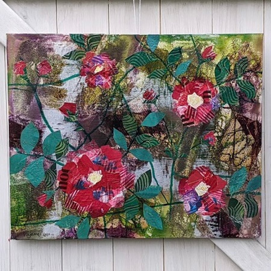 'Red Roses' Original Mixed Media Collage Acryli... - Folksy