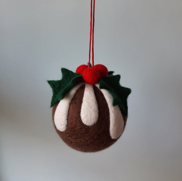 Needle Felted Christmas Pudding Decoration - Folksy