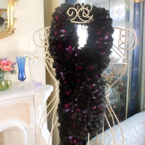 Sparkle Ruffle Scarf - Fuchsia Purple Black Mix - Folksy